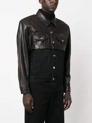 VTMNTS Contrasting Leather-block Denim Jacket