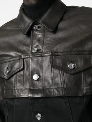 VTMNTS Contrasting Leather-block Denim Jacket