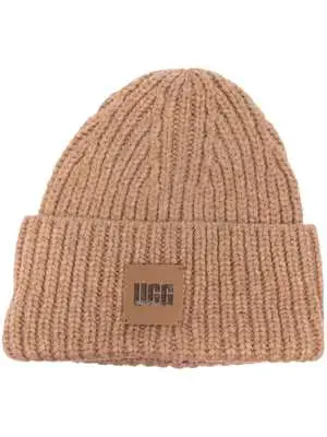 UGG Logo-Patch Knitted Beanie Brown