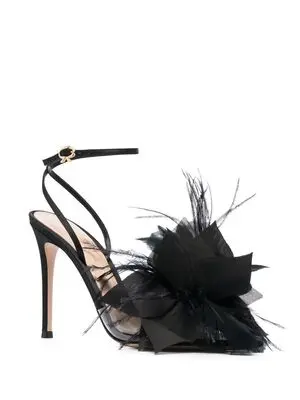 GIANVITO ROSSI Ynez 105mm Feather-embellished Sandals