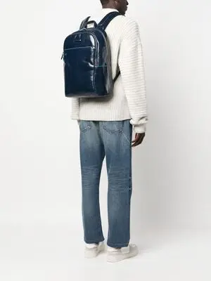PIQUADRO Leather Backpack - Blue