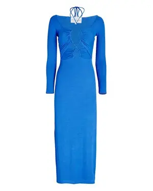 LAMA JOUNI Cut-out Ribbed Cotton Midi Dress - Blue-med