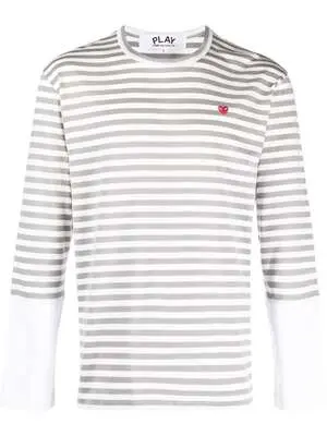 Play Comme Des Garcon Striped Long-sleeved T-shirt - Grey