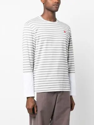 Play Comme Des Garcon Striped Long-sleeved T-shirt - Grey