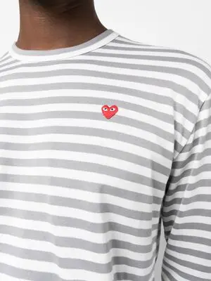 Play Comme Des Garcon Striped Long-sleeved T-shirt - Grey