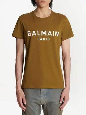 Balmain Logo-print Organic-cotton T-shirt - Brown