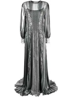 Alberta Ferretti Metallic Jacquard Lace Cuff Gown