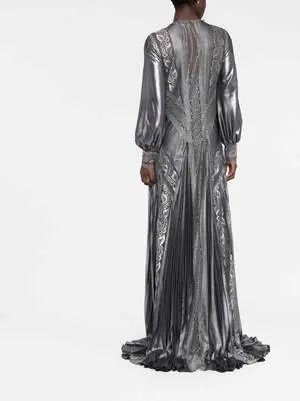 Alberta Ferretti Metallic Jacquard Lace Cuff Gown