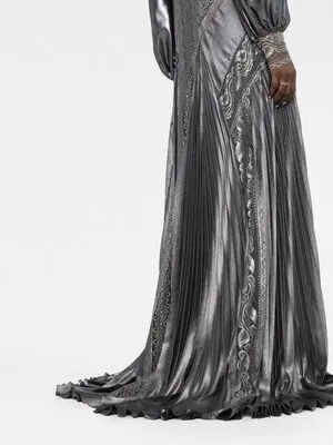 Alberta Ferretti Metallic Jacquard Lace Cuff Gown
