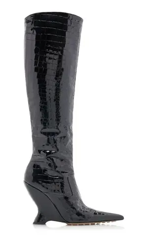 Bottega Veneta Punta Gloss Croc-embossed Leather Boots