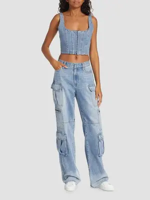 Alice + Olivia Cay Baggy Denim Cargo Pants