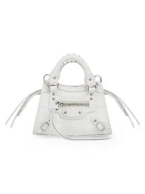 Balenciaga Neo Classic Super Nano Handbag Crocodile Embossed - White