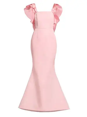 Alexia Maria Women's Amelie Silk Ruffled Bow-Back Mermaid Gown - Orchid Pink  - Red