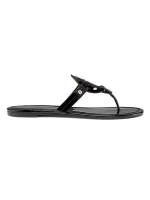 Tory Burch Women's Miller Patent Leather Thong Sandals - Rainwater  Black