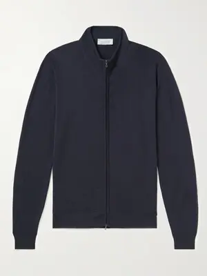 John Smedley Merino Wool Zip-up Cardigan - Blue