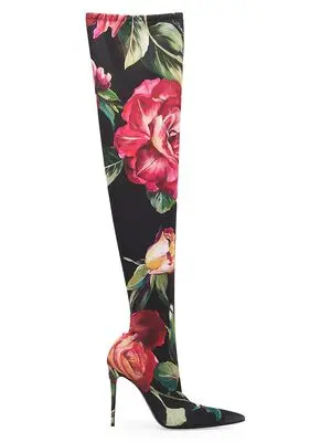 Dolce & Gabbana Women's Rose Print Over-The-Knee Boots - Rose Nero - Size 10 - Rose Nero  - Rose Nero