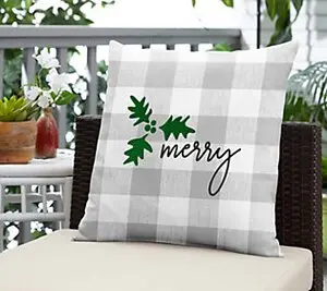 SORRA HOME Merry' 18' Plaid Embroidered Pillow