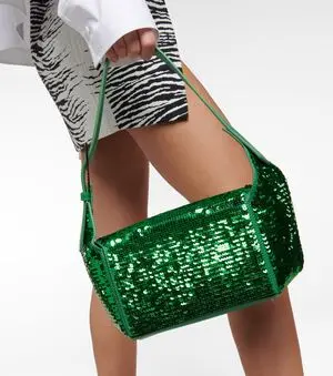 Attico 7/7 Sequined Leather Shoulder Bag - Green