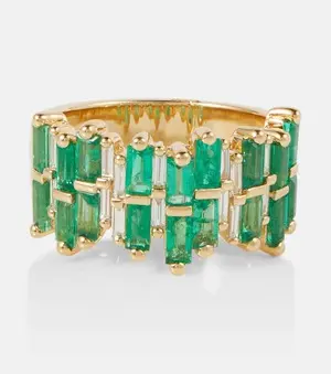 SUZANNE KALAN 18kt Yellow Ring With Diamonds And Emeralds - Gold