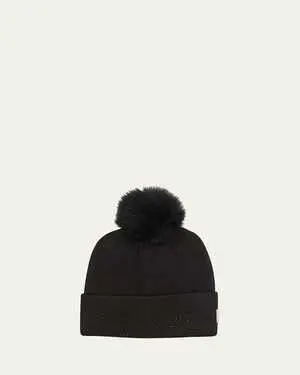 Gorski Embellished Toscana Lamb Pom Knit Beanie - Black