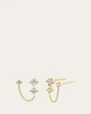 Lizzie Mandler Wave Double-piercing 3 Diamond Stud Earring, Single