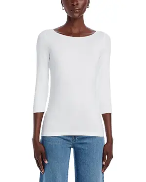 Majestic Filatures Boatneck Three Quarter Sleeve Top - Blanc