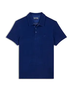 Vilebrequin Organic Cotton Terry Logo Embroidered Regular Fit Polo Shirt Deep Ink