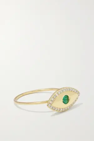 JENNIFER MEYER Medium Evil Eye 18-karat Diamond And Emerald Ring - Gold