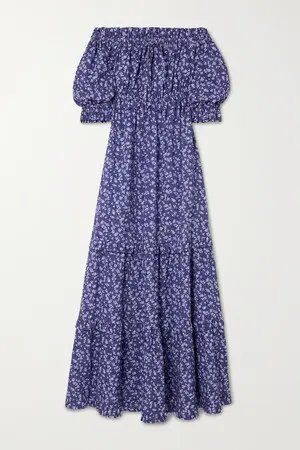 Peony Net Sustain Off-the-shoulder Organic Cotton And Ecovero-blend Maxi Dress