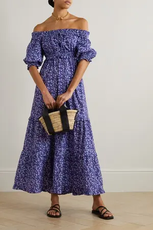 Peony Net Sustain Off-the-shoulder Organic Cotton And Ecovero-blend Maxi Dress