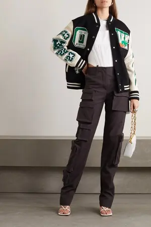 Off-White Appliquéd Padded Wool And Leather Jacket