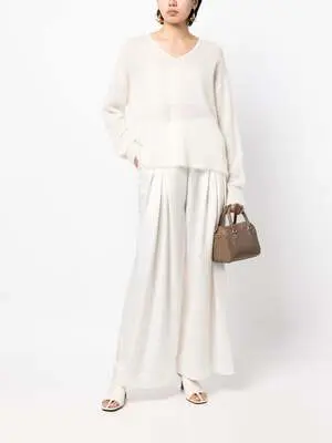 Goen.j Pleated Wide Leg Trousers - White