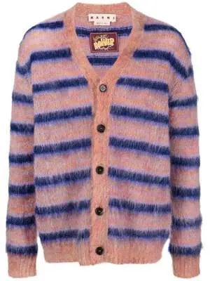 Marni Striped Mohair-blend Cardigan - Pink
