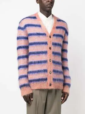 Marni Striped Mohair-blend Cardigan - Pink