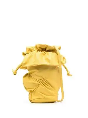 Yohji Yamamoto Leather Gathered-detail Bucket Bag - Yellow