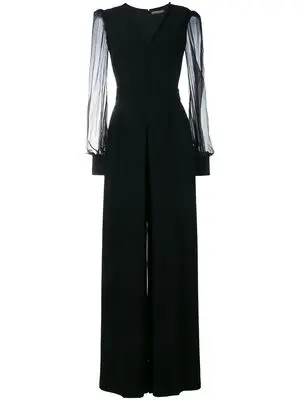 Alexander McQueen Silk V-neck Evening Jumpsuit - Black