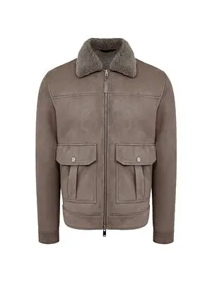 REISS Men's Kurow Shearling-Collar Leather Jacket - Kurow Grey  Kurow Grey