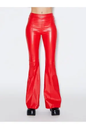 Rosetta Getty Pull-on Pintuck Flare Leather Pants - Red