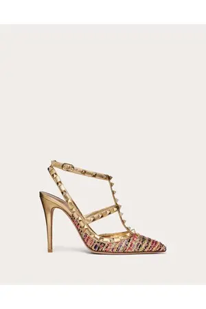 Valentino Garavani Rockstud Tweed Pump With Straps 100mm