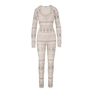 SKIMS Logo Pointelle Henley Onesie Cream Fair Isle