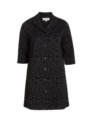 Caroline Rose Women's Plus Size Natural Elements Leopard Jacquard Shirtdress - Black  - Black