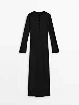 massimo dutti black knit dress Massimo Dutti Knit Dress With Button Details - Black