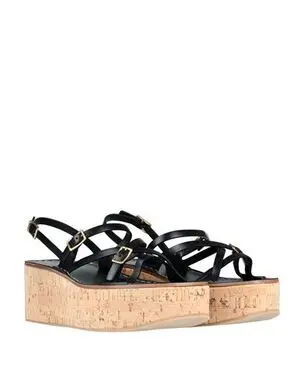 TOD'S Leather Wedge Sandals - Black