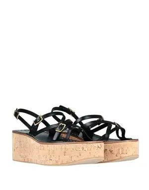 TOD'S Leather Wedge Sandals - Black