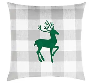 SORRA HOME Embroidered Deer 18' Plaid Pillow