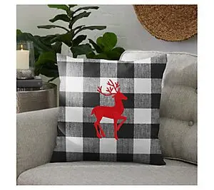 SORRA HOME Embroidered Deer 18' Plaid Pillow