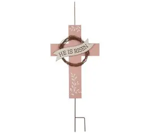 GLITZHOME He Is Risen Easter Cross Yard Stake O R Wall Hanging - One-color