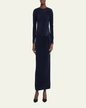 Giorgio Armani Jersey Sheath Dress With Beaded Hip Detail - Solid Blue Navy