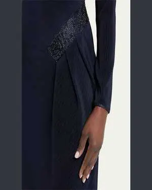 Giorgio Armani Jersey Sheath Dress With Beaded Hip Detail - Solid Blue Navy