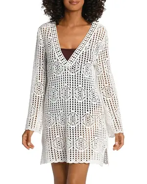 La Blanca Waverly Crochet Swim Cover Up Tunic - Ivory